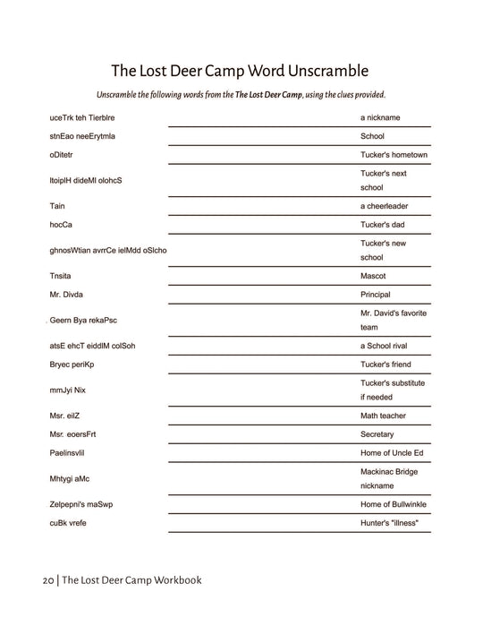 PDF Workbook - The Lost Deer Camp – Lane Walker Books
